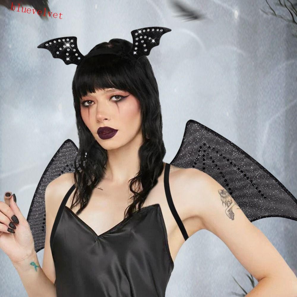BLUEVELVET Bat Headband Wings Set, Glitter Black Diamond Bat Mesh Wings ...