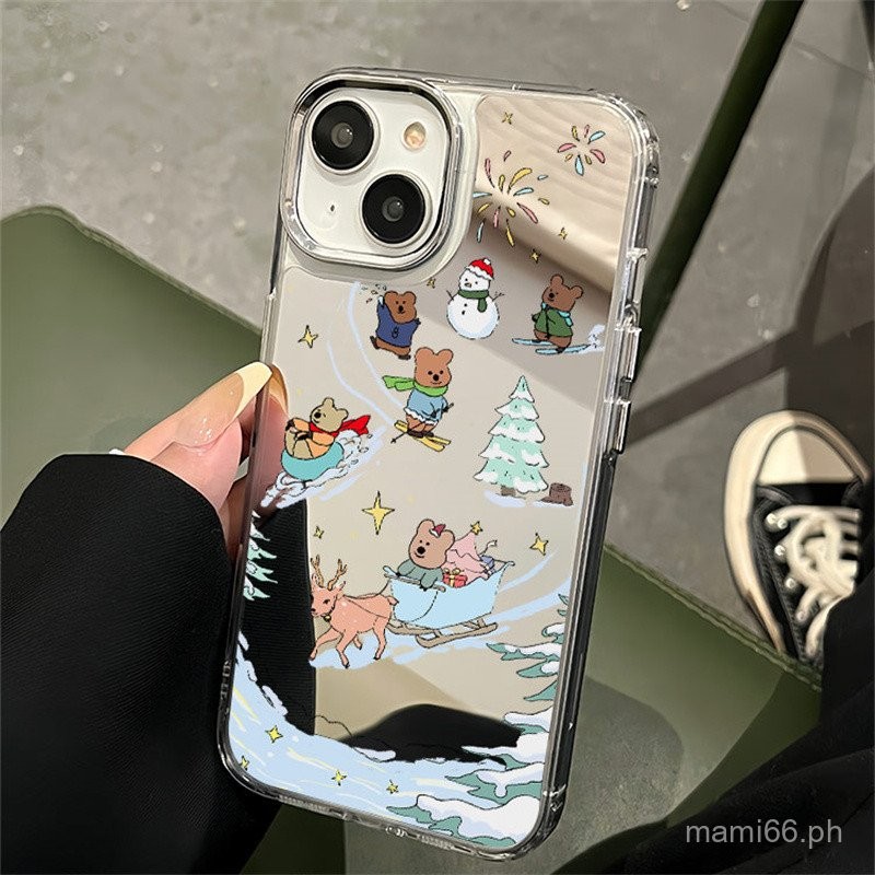 Mirror Cartoon Ski Bear Cute Trendy Mobile Phone Shell for Iphone ...