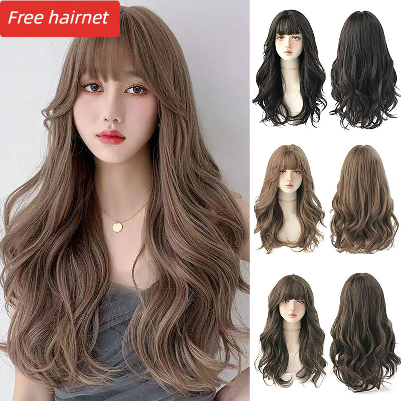 Wig Female Long Curly Wigs with Air Bangs Big Wave Natural Fluffy Full ...