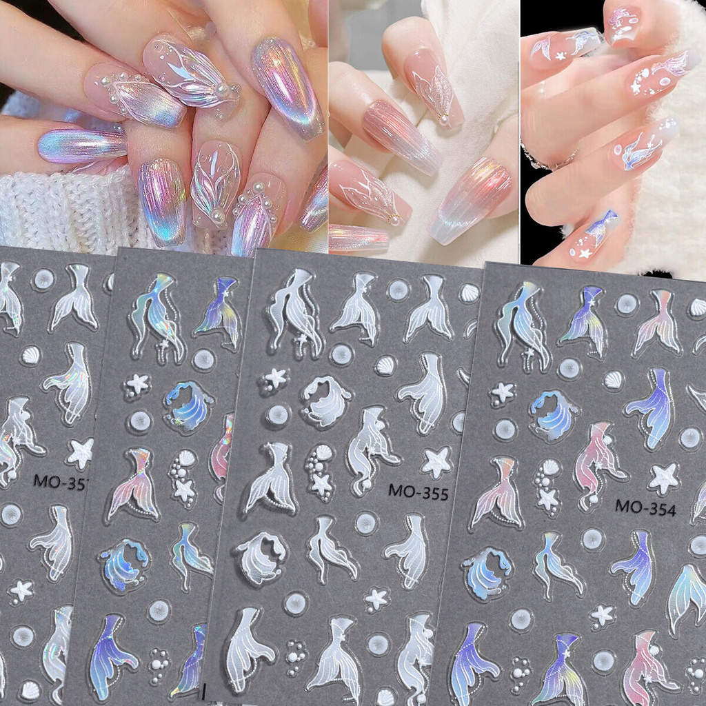 Aurora Mermaid Tail Nail Art Stickers Decals Ocean Self Adehsive Nail ...