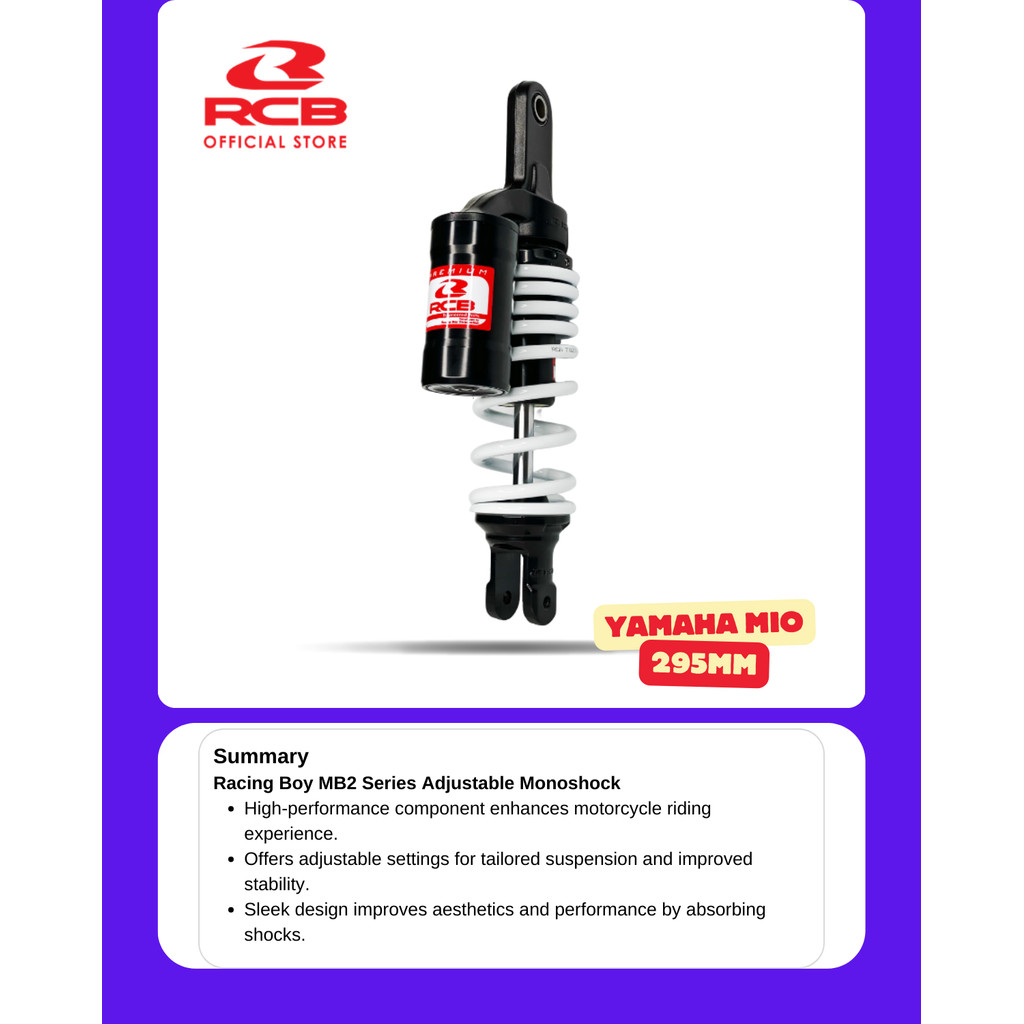 Racing boy RCB Mono Shock MB-2 Series for Yamaha Mio 295mm | Shopee ...
