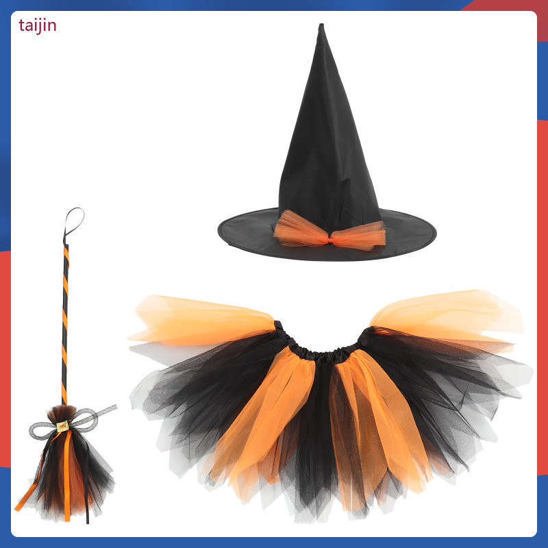1 Set Halloween Costume Set Witch Cosplay Props Witch Hat Dress And ...