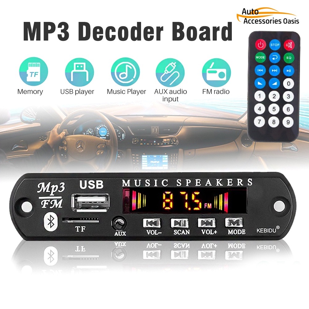 Wireless Bluetooth 5.0 Audio Decoder Board Digital Display Supports USB TF FM MP3 Radio Player ...
