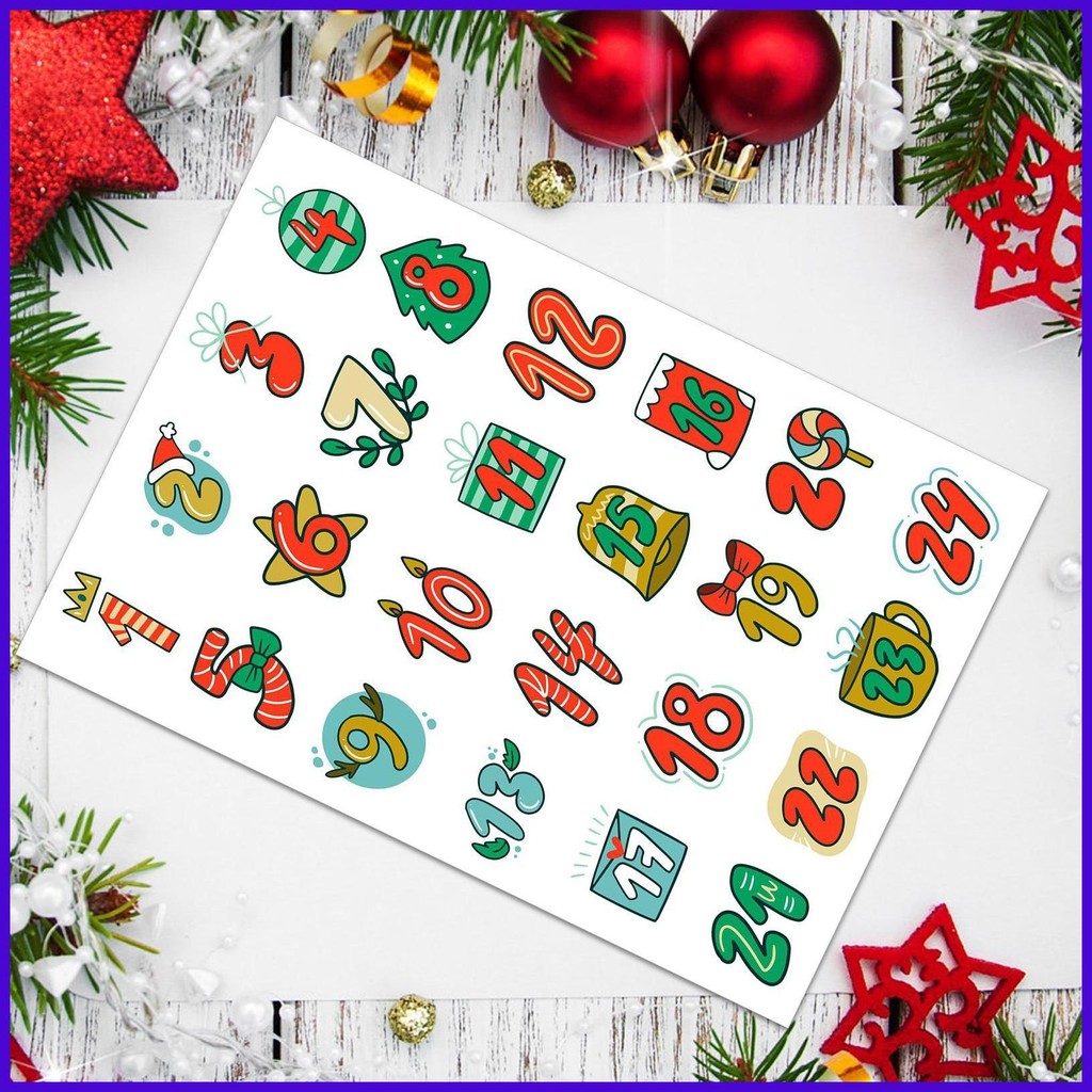 Christmas Number Labels 1-24 Christmas Card Envelope Stickers Countdown ...