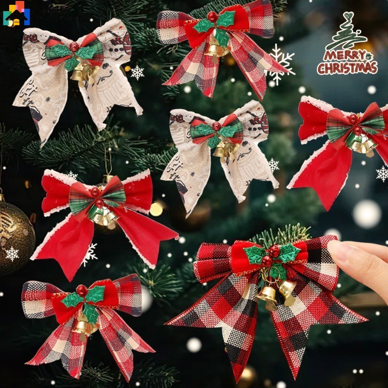 Small Bell Bow Christmas Tree Decorations New Year Bows Hanging ...