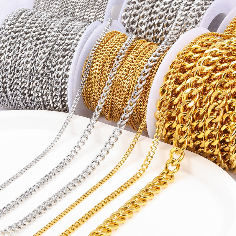 Stainless steel double-sided grinding chain 18k gold-plated jewelry DIY ...