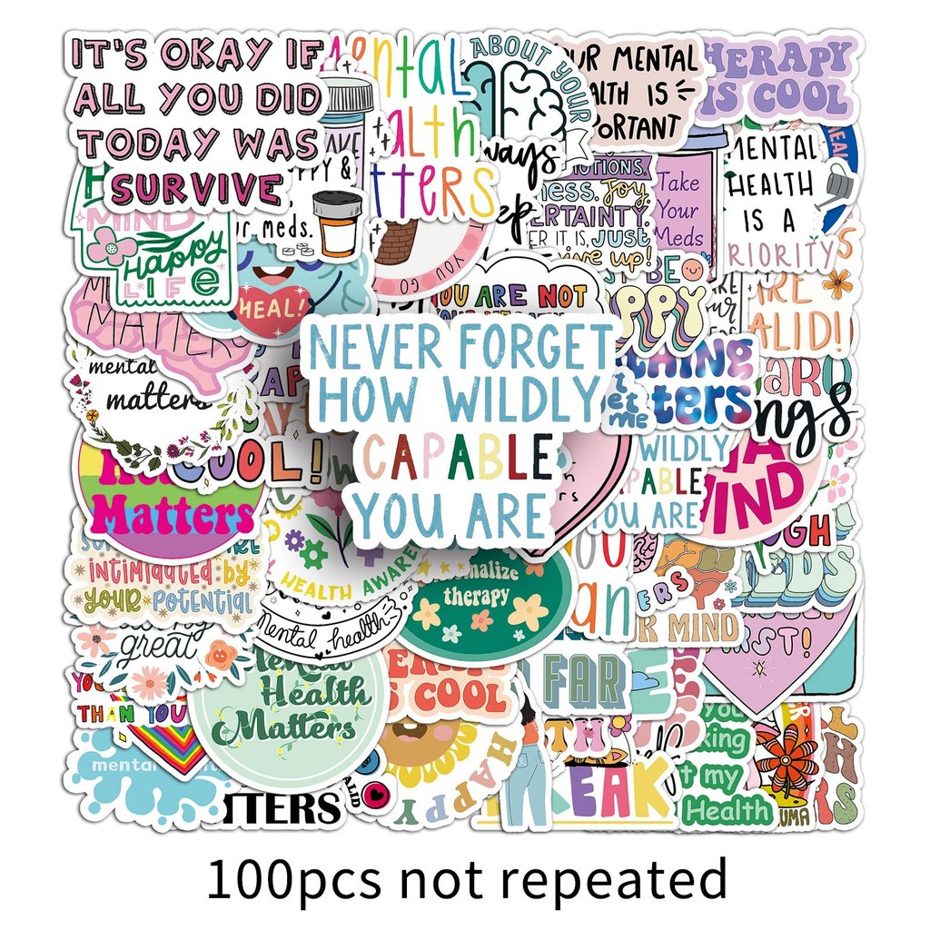 100pcs Mental Health Graffiti Stickers | Inspirational English Slogan ...
