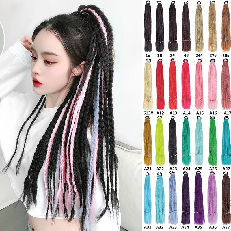 Synthetic 24inch Long Colored Box Braids Hair Ponytail Wig With Rubber ...
