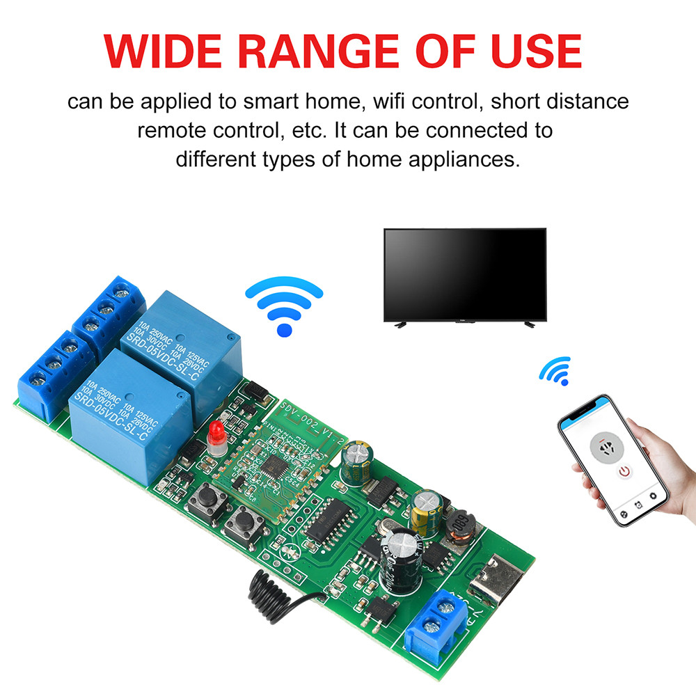 Pcbfun AC/DC 7-32V/Type-C 5V 2-CH BT WIFI Relay Switch Module Rf ...