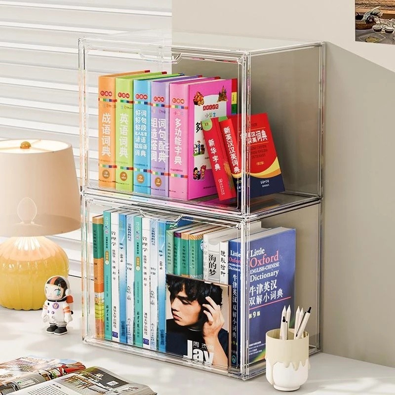Lumineon Transparent Acrylic Book Storage Box large capacity bookshelf ...