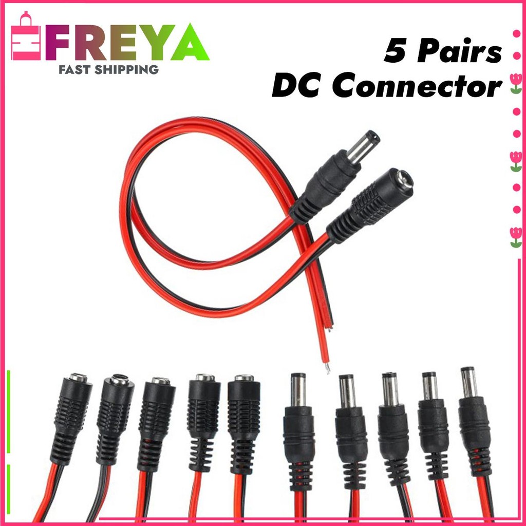 5 Pairs Male + Female DC Connector Cable Set 5.5x2.1mm Wire Jack Plug ...
