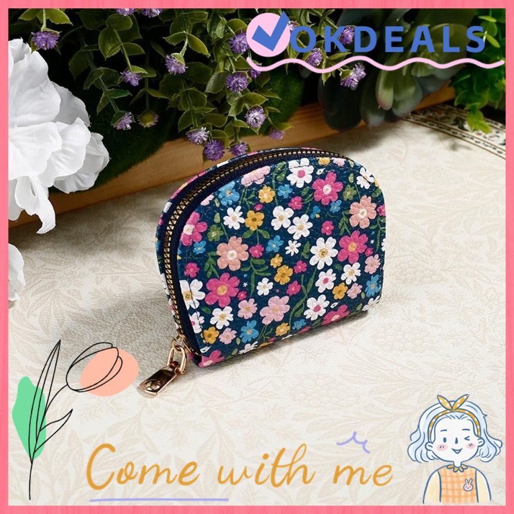OKDEALS Coin Purse, Floral Printed PU Mini Clutch Purse, Portable ...
