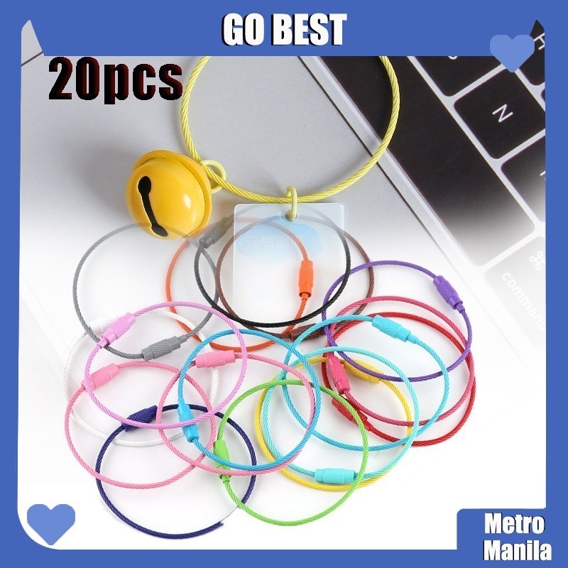20pcs Locking Cable Wire Hanging Luggage Tag Loop Metal Keychain ...
