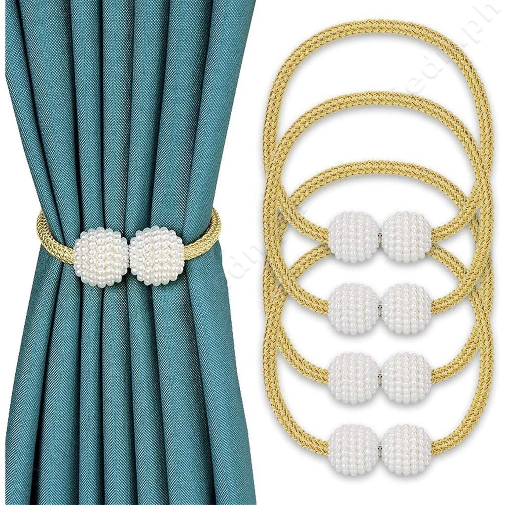 Curtain Tie Pearl Ball Buckles Curtain Ribbon Holder Drapery Tiebacks ...