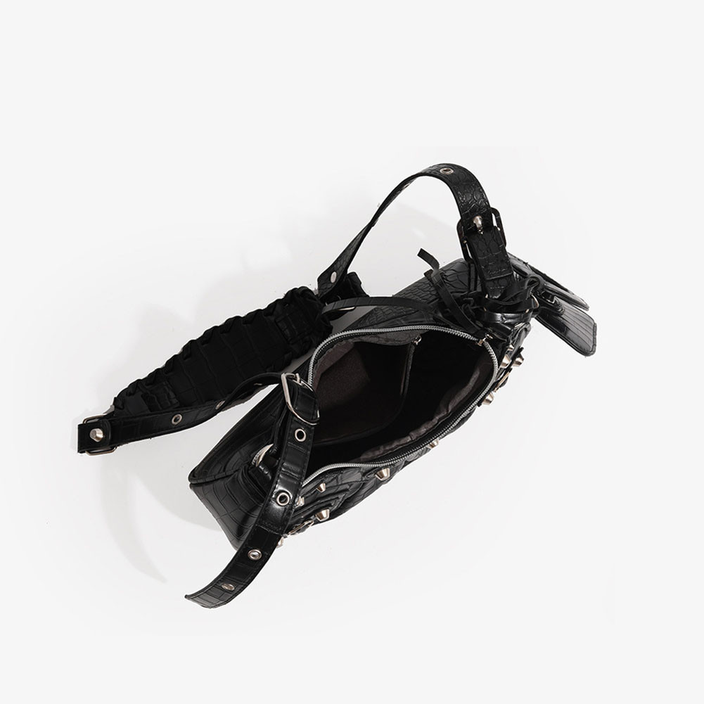 【EST】 Rivet Trendy Hobo Bag Punk Style Half Moon Bag with Small Wallet ...