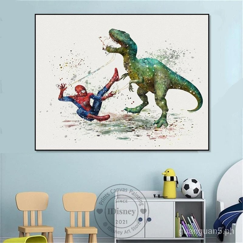 Spiderman Hulk Vs T. Rex Tyrannosaurus Poster Wall Art Superhero ...