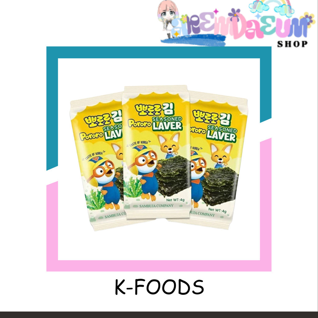 PORORO Seasoned Seaweed Laver 4gx3p - Korean Snack for Kids, Rich in ...