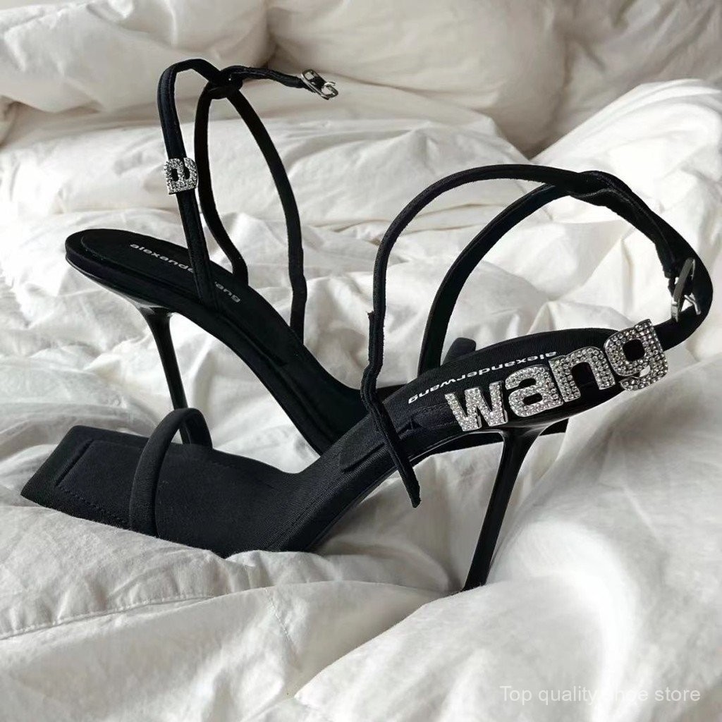 awKing High Heels Women's New Celebrity Rhinestone Letters Strap Square ...