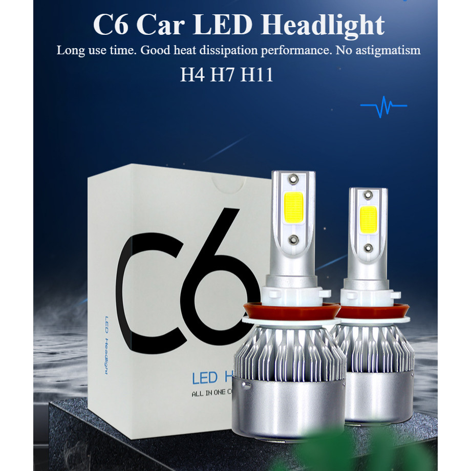 2PCS Upgrade New Chips C6 H4/H7/H11 Car LED Headlight Bulb White 6000K ...