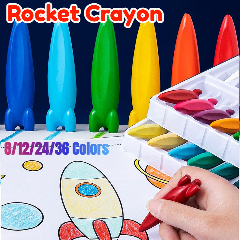 8/12/24/36 Colour Rocket Crayon Kids Safe Crayons Washable Non-Toxic ...