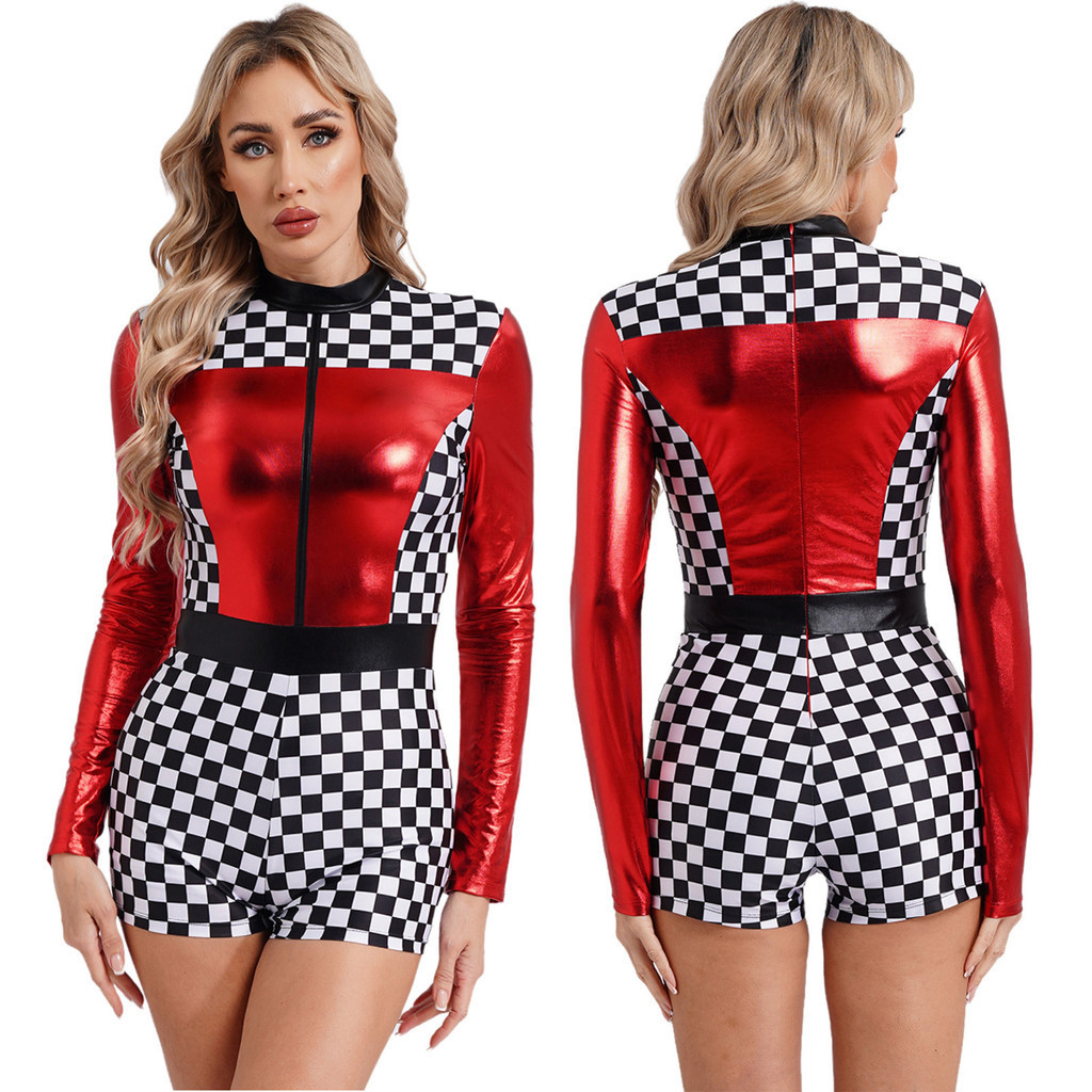 Women Racer Driver Bodysuit Halloween Carnival Cosplay Costume Long ...