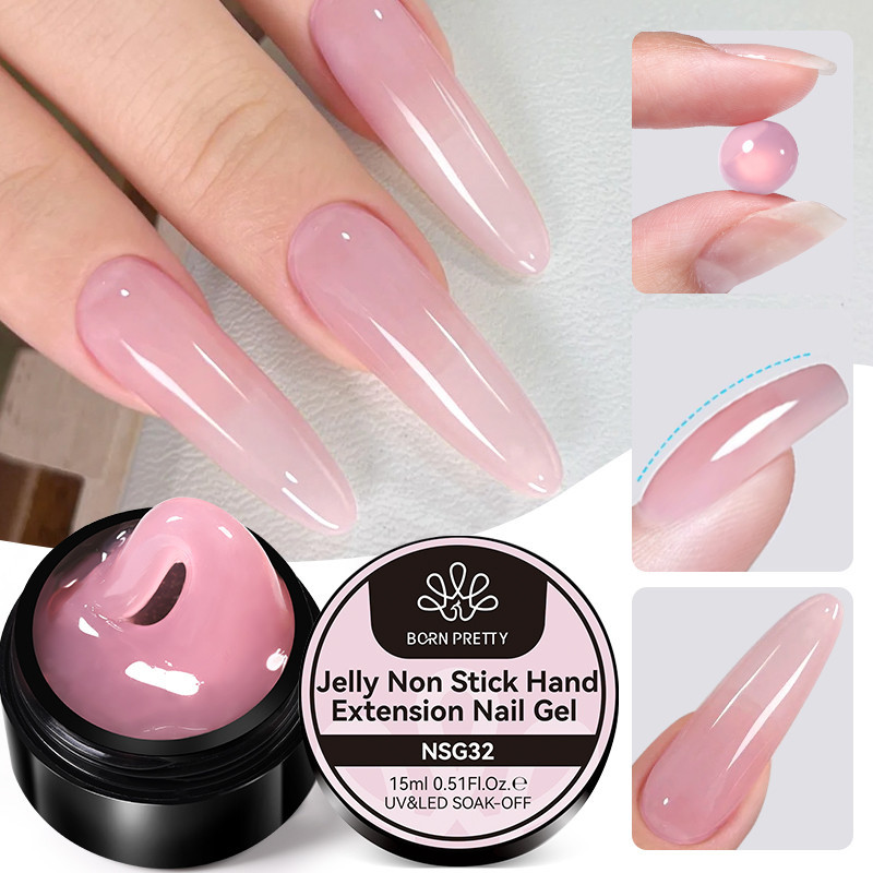 BORN PRETTY Non Stick Hand Solid Extension Gel Polish Jelly Pink French ...