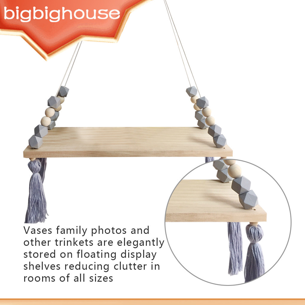 【Biho】 Wood Rope Swing Tassel Shelf Wooden Stand Living Rope Hanging ...
