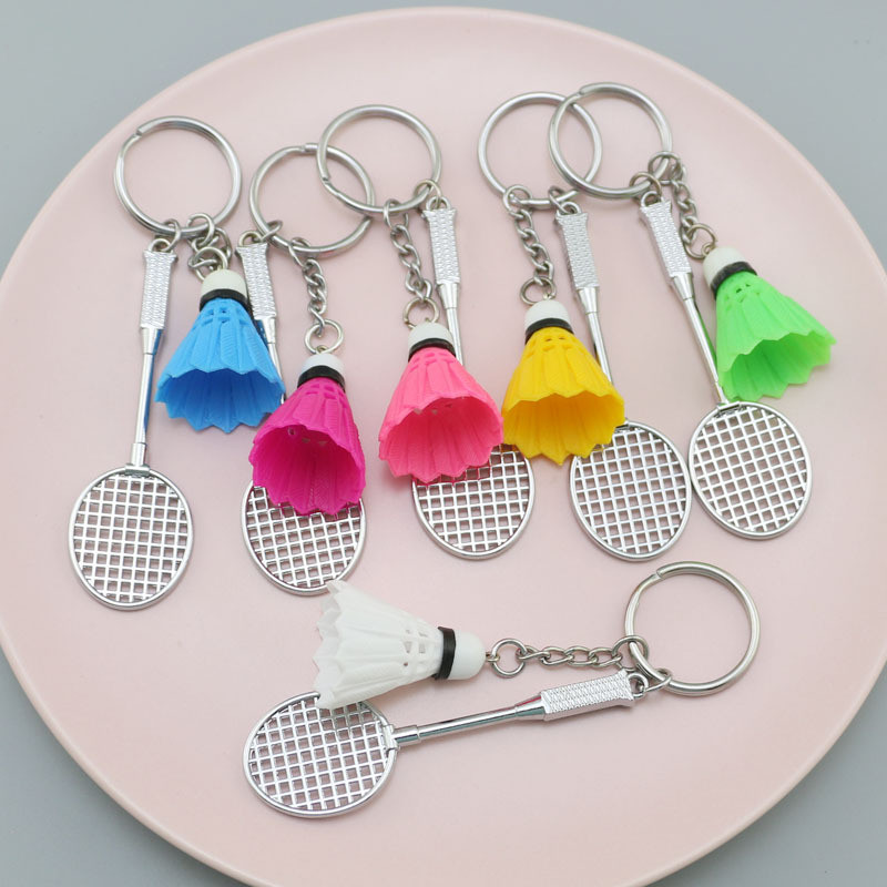 Simulation Mini Badminton Keychains Creative Battledore Racket Metal ...