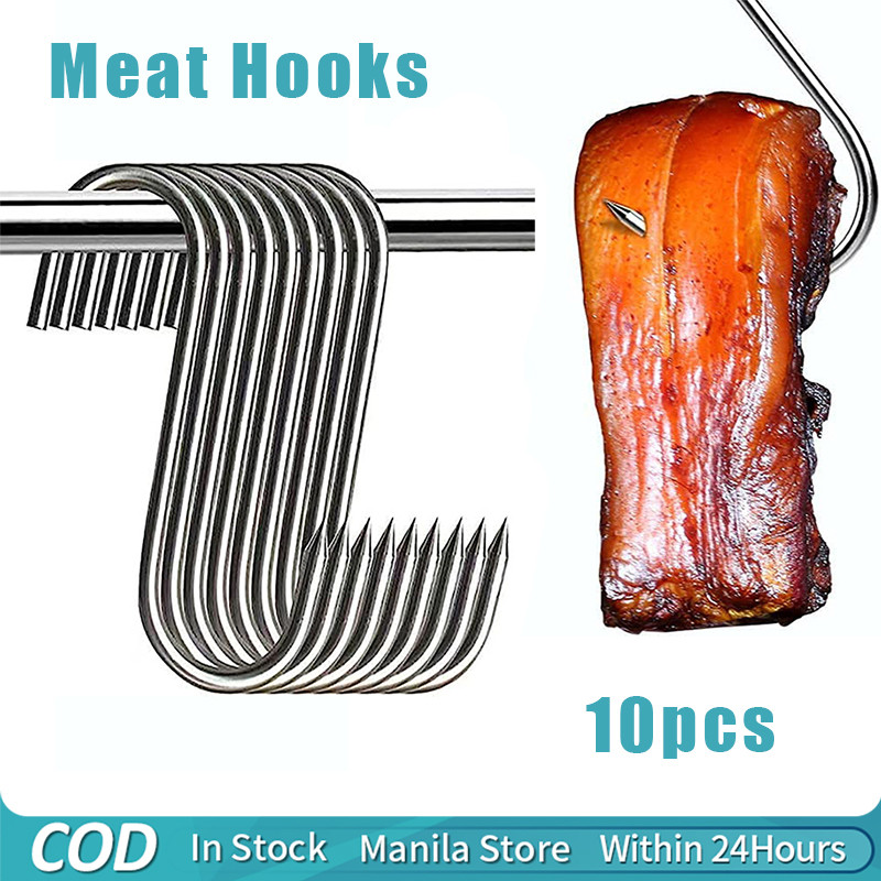【Quick delivery】10pcs Stainless Steel Meat Hooks 18cm S Butcher Hook ...