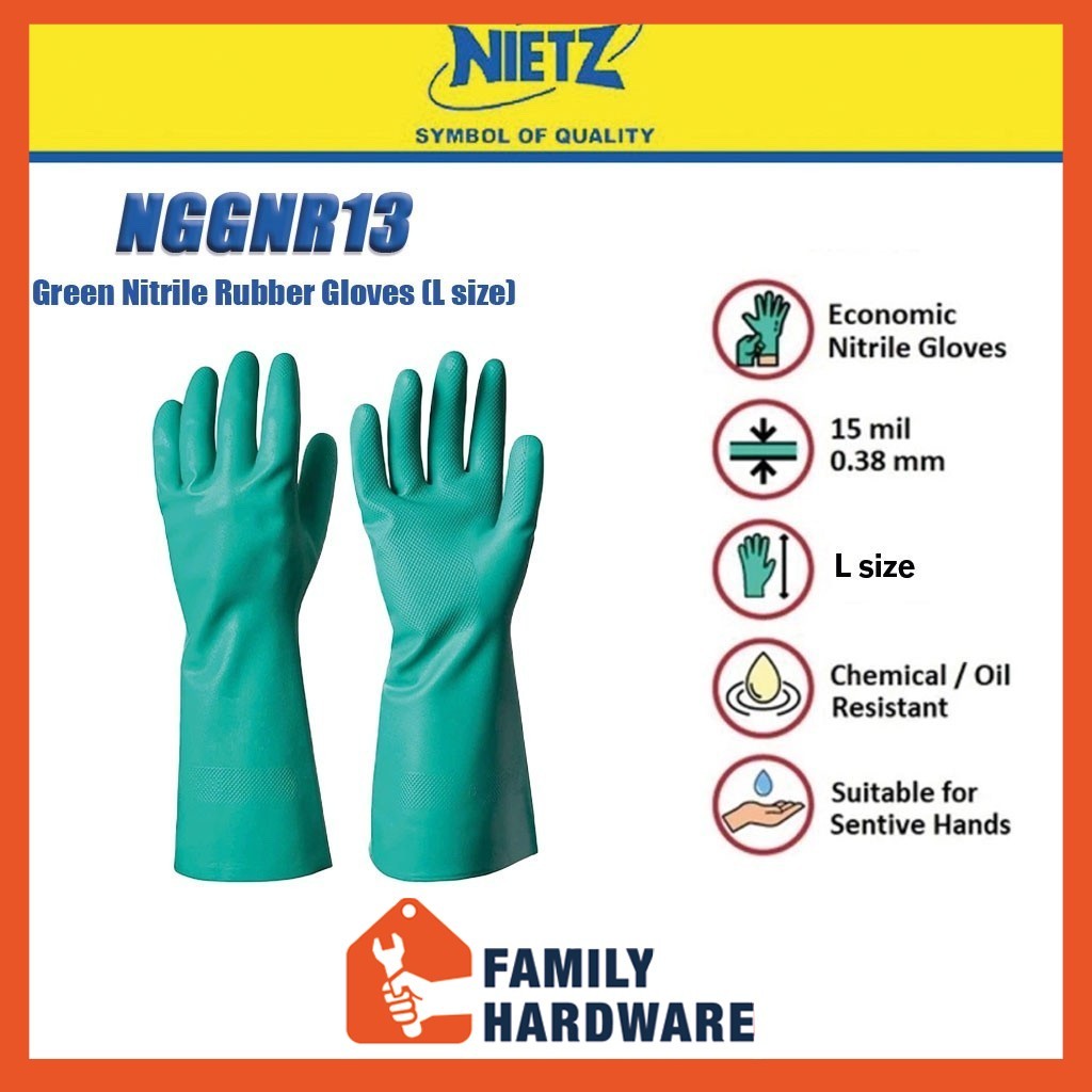 NIETZ NGGNR13 RUBBERREX L size Green Nitrile Rubber Gloves Sarung ...