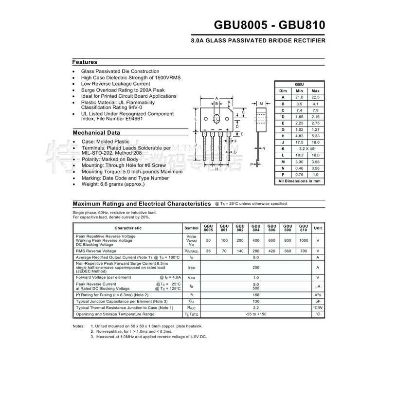 Tegatte | Induction cooker commonly used GBU808 8A800V flat bridge rectifier bridge DIP4 new ...