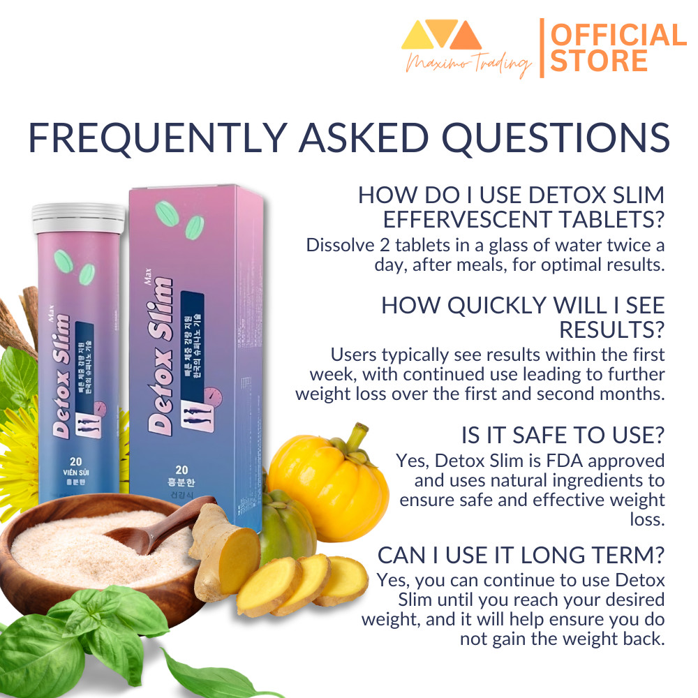 Original Detox Slim Effervescent 20 Tablets Slimming Juice with vitamin c white cap green ...