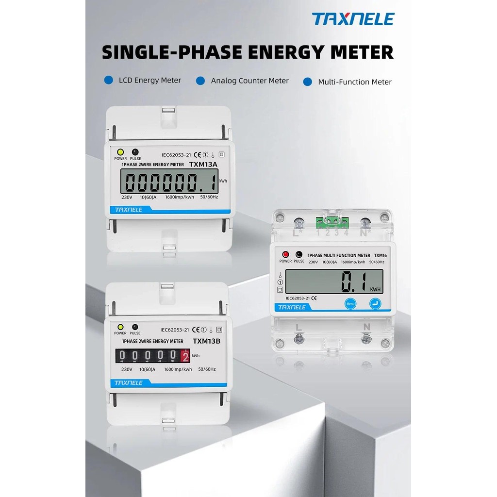 Din Rail Digital Power Energy Meter Single Phase 2 Wire kWh AC 230V ...