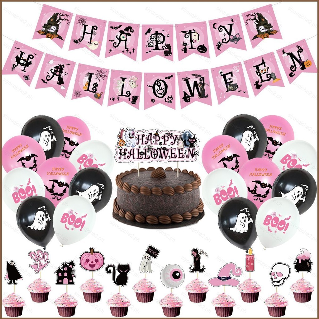 sy Pink Halloween Theme party decorations banner cake topper balloon ...