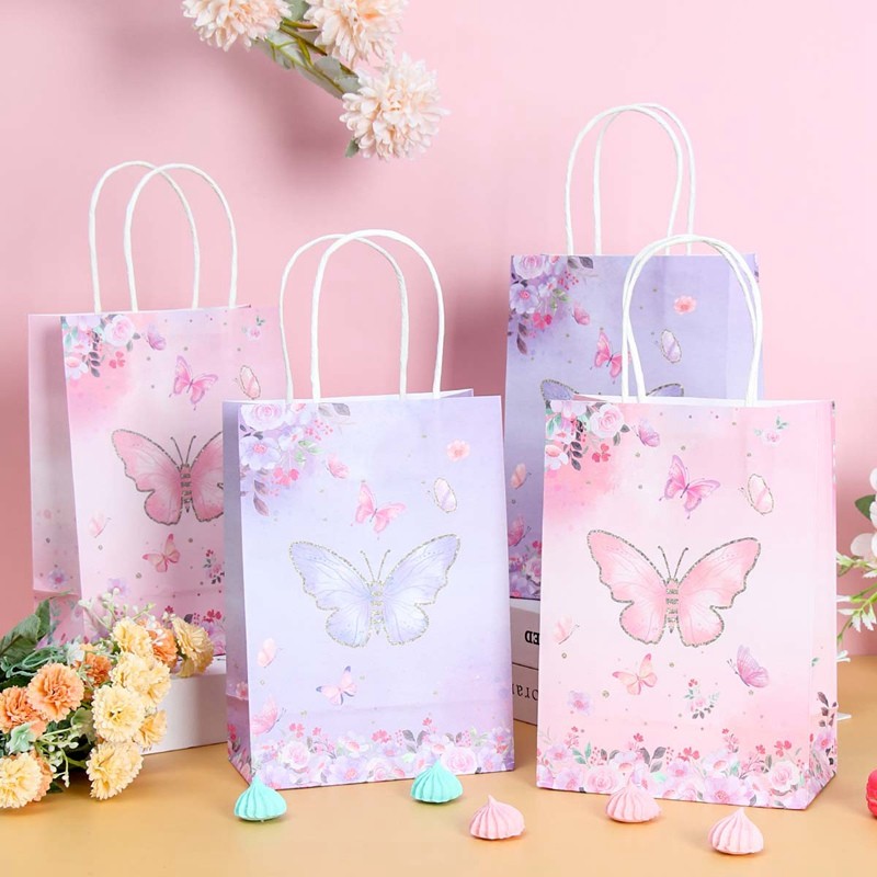 4PCS Butterfly Paper Gift Bags Pink Purple Butterfly Loot bags Candy ...