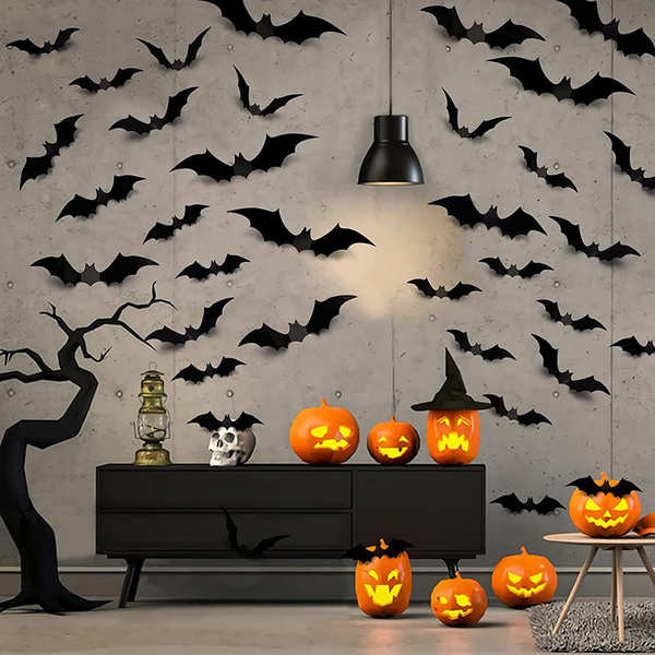 halloween halloween decoration Bat stickers, 3d stereoscopic Halloween ...