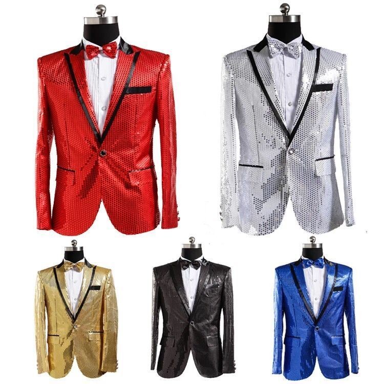 Nightclub Singer Host Dress Dance Performance Suit Men Sequined Suit ...
