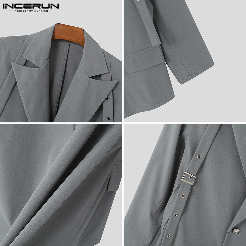 INCERUN Men Korean Casual Lapel Long Sleeve Solid Color Design Blazer ...