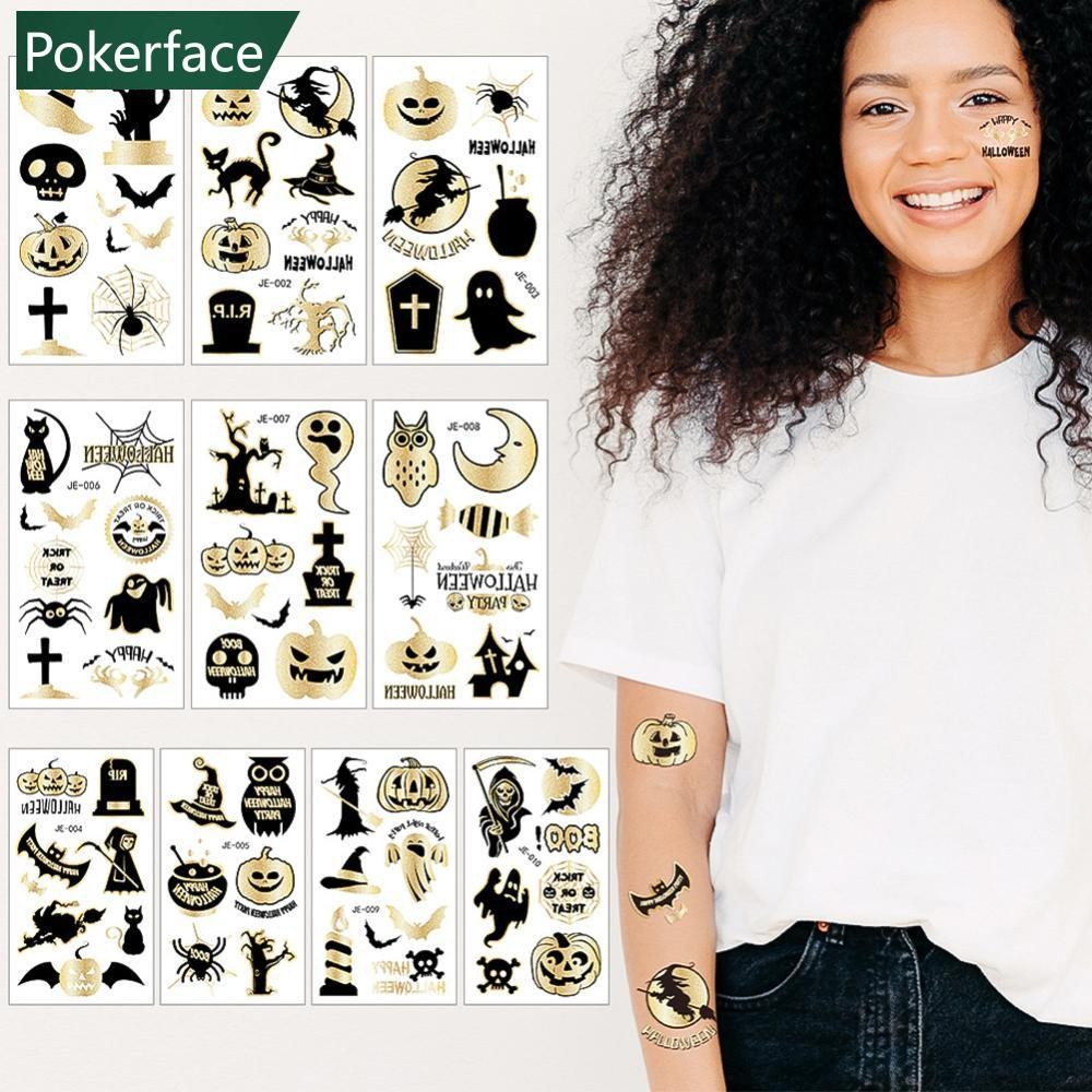 POKERFACE Halloween Black Ironing Powder Tattoo Stickers Cartoon ...