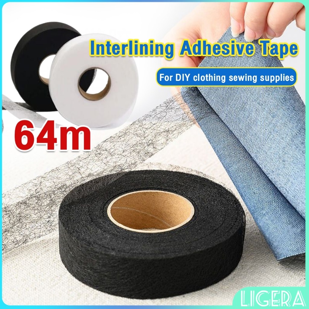LGR 64m Iron on Hemming Tape Fabric Fusing Tape Double Sided Interlining Adhesive Black White ...