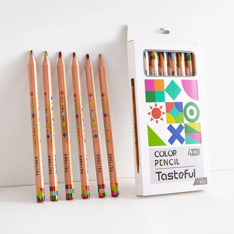Creative rainbow pencils set of 4 colors, 6 PCS, 4 in 1, multicolored ...