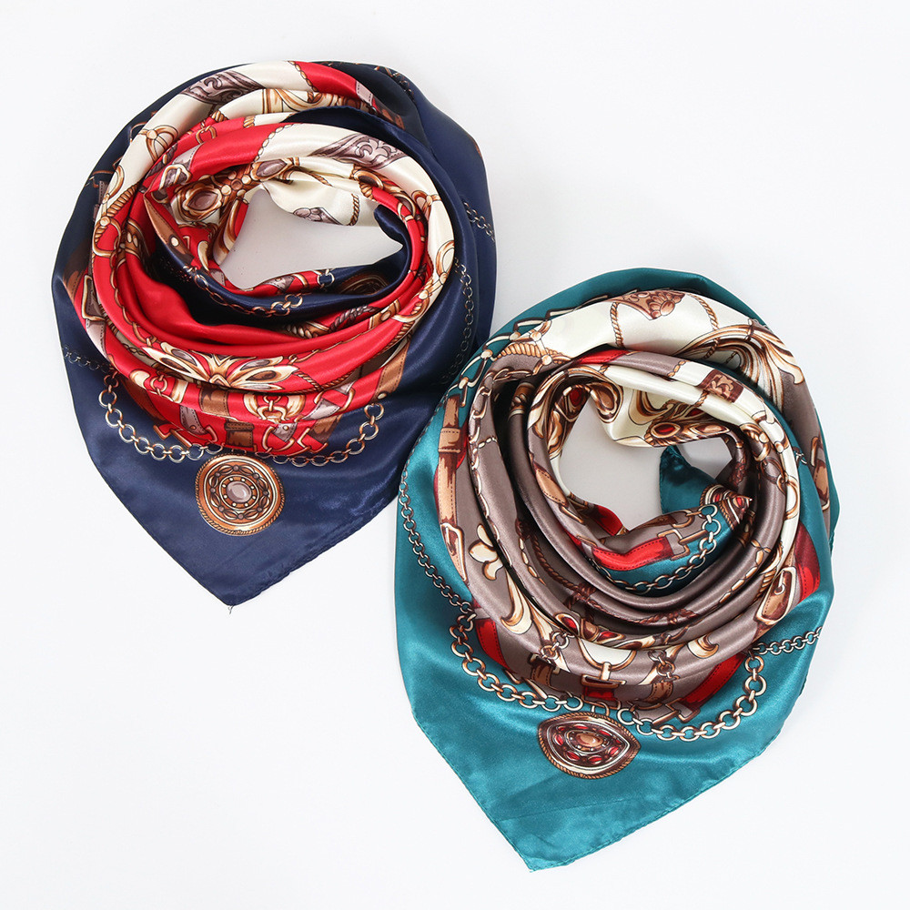New Style European American Chain Printed Silk Scarf 90cm Satin Large ...