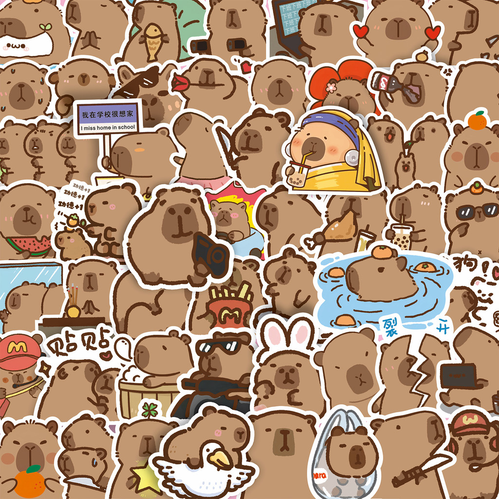 100PCS Cute Capybara Stickers - Trendy High-Color Animal DIY Waterproof ...