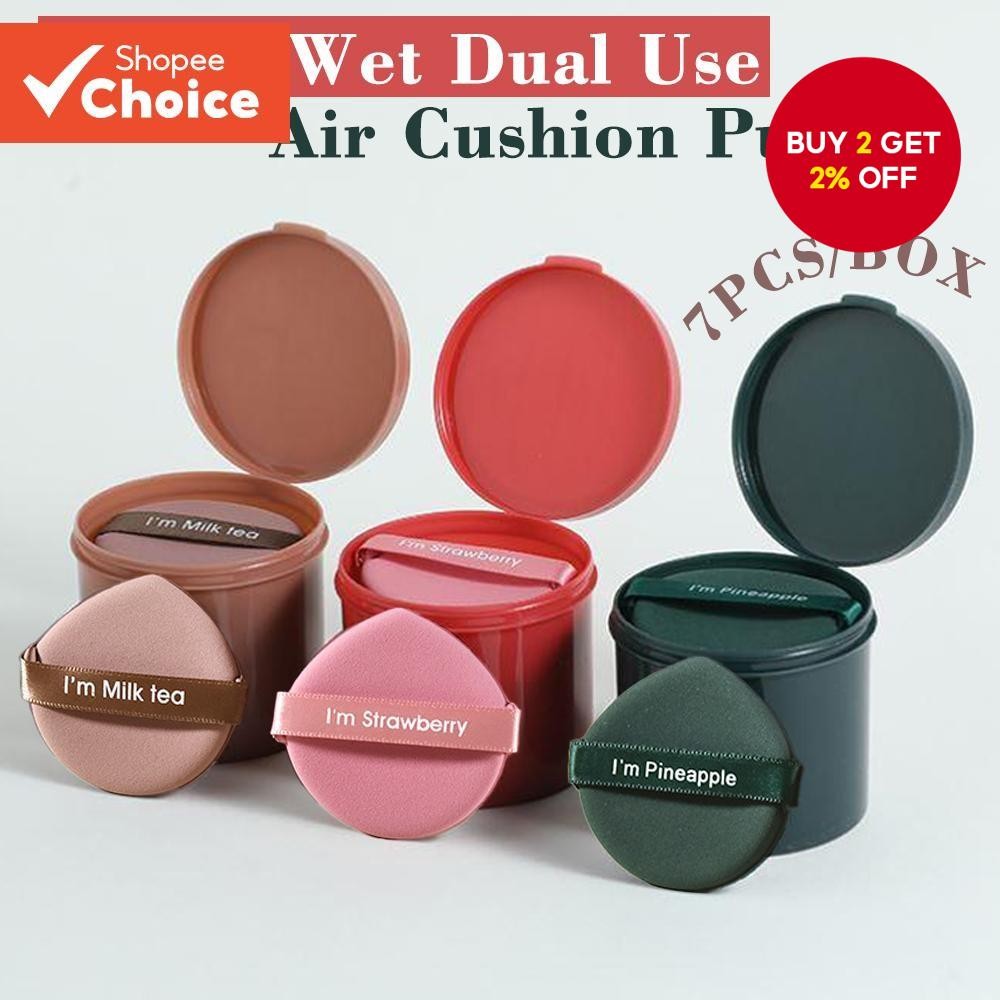 7-Pack Double-Sided Air Cushion Powder Puff With Storage Box, Wet And ...