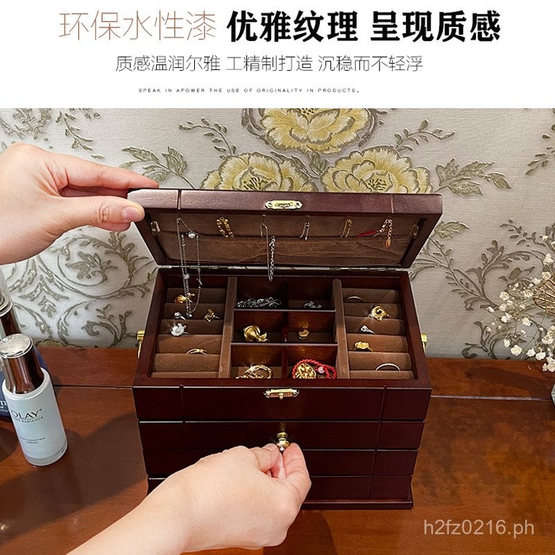 Earring Ring Storage Box Multi-layer Vintage Solid Wood T9J5Password ...
