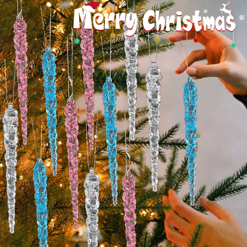 60Pcs Christmas Transparent Icicle Pendant - Xmas Tree Hanging Ornament ...