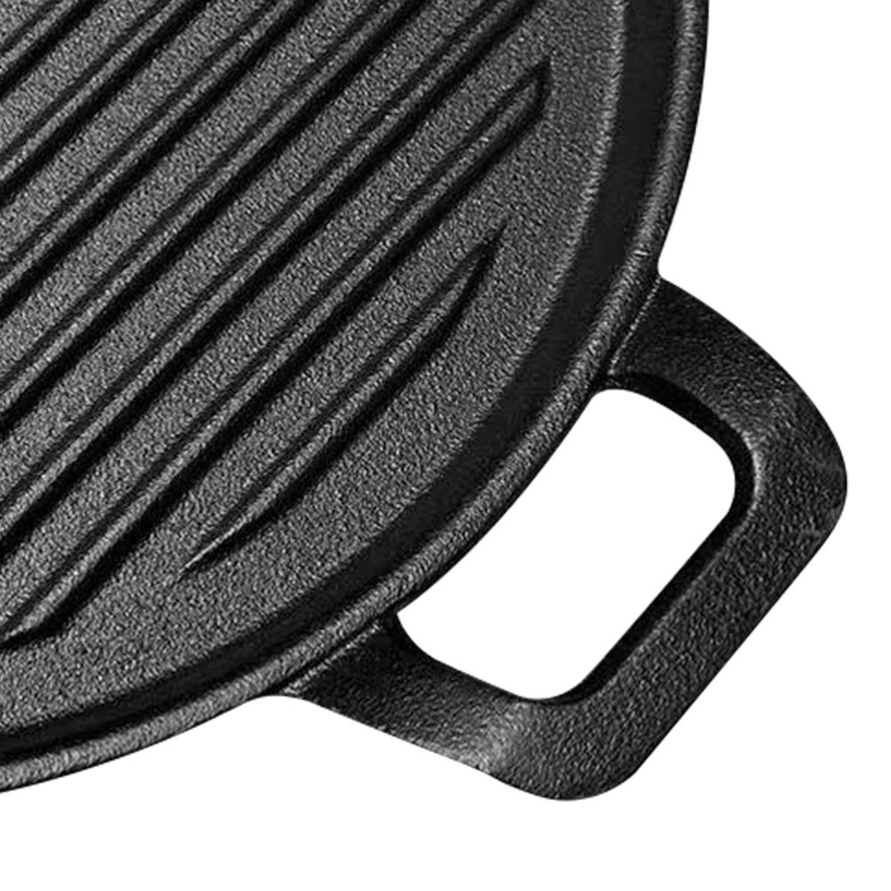 Cast Iron Grill Plate Flat & Ridged Skillet Pan with Handles for ...