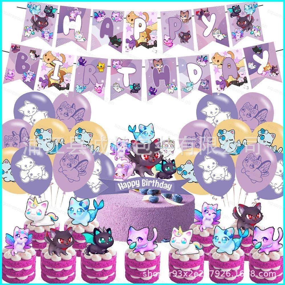 SQ3 Aphmau Plushies Cat Theme kids birthday party decorations banner ...