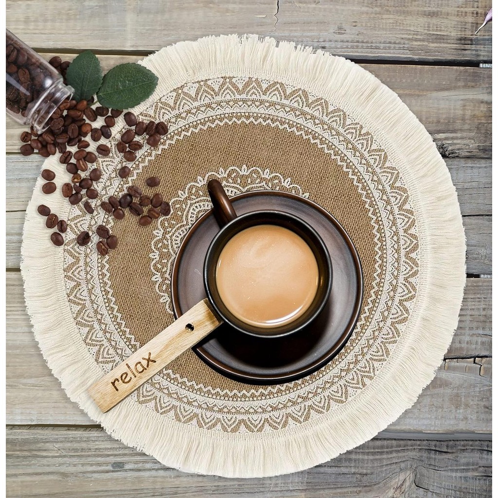 Boho Woven Round Table Mat, Placemat Handmade Table Mats Woven Jute ...