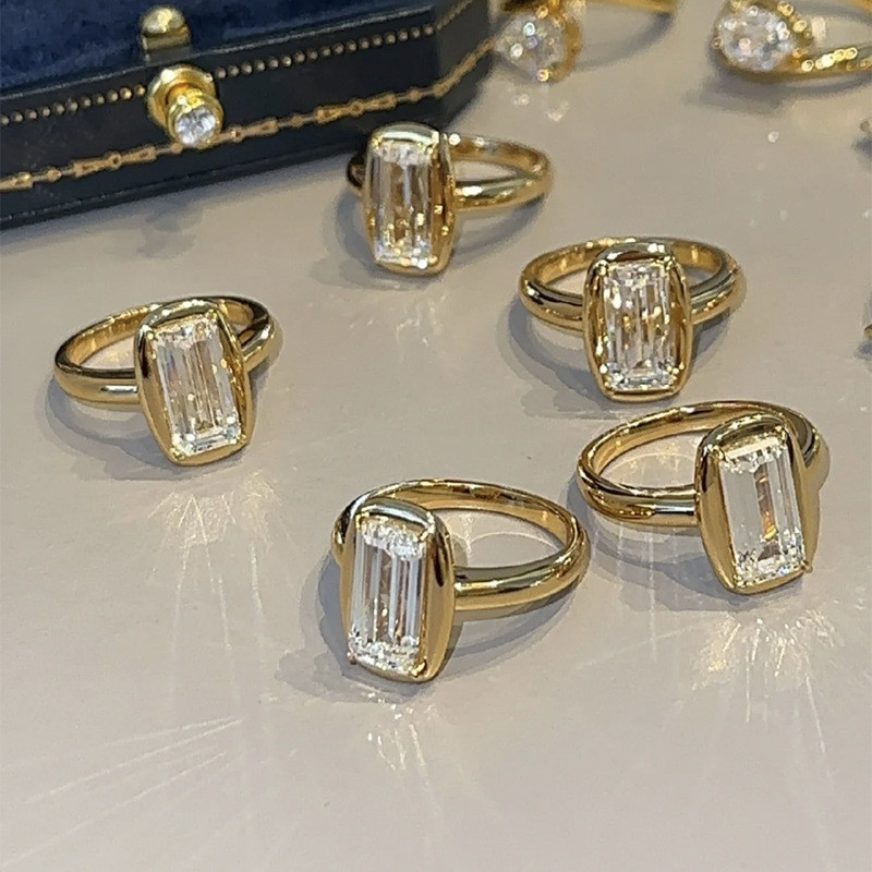 S925 Silver Plated Cube Sugar Ring 5 * 10mm Rectangular Old Cut ...